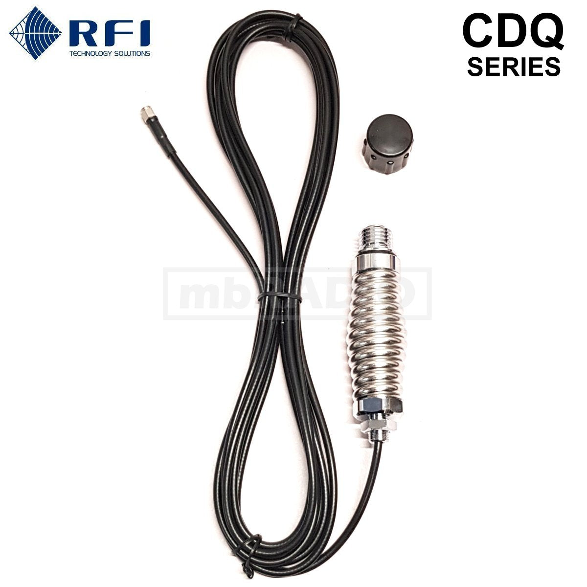RFI CDQ SERIES CHROME SPRING & CABLE ASSEMBLY, SMA(M) TERMINATED – mbRADIO