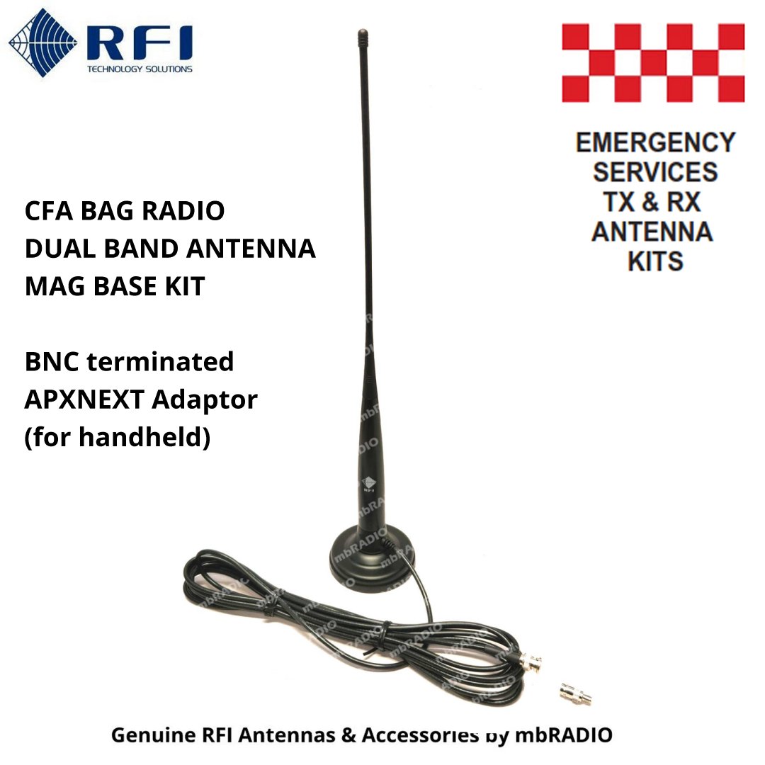 RFI DUAL BAND VHF UHF MAG BASE ANTENNA KIT FOR CFA EMERGENCY SERVICES ...