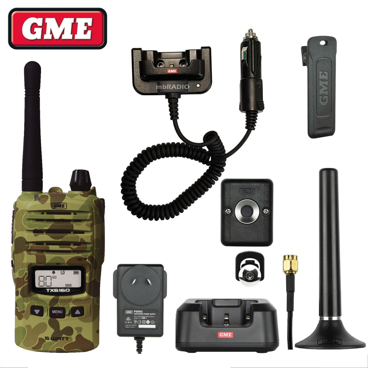 GME TX6160XCAMO 'CAMOUFLAGE' 5 WATT UHF CB HANDHELD IP67 HANDHELD WITH ...