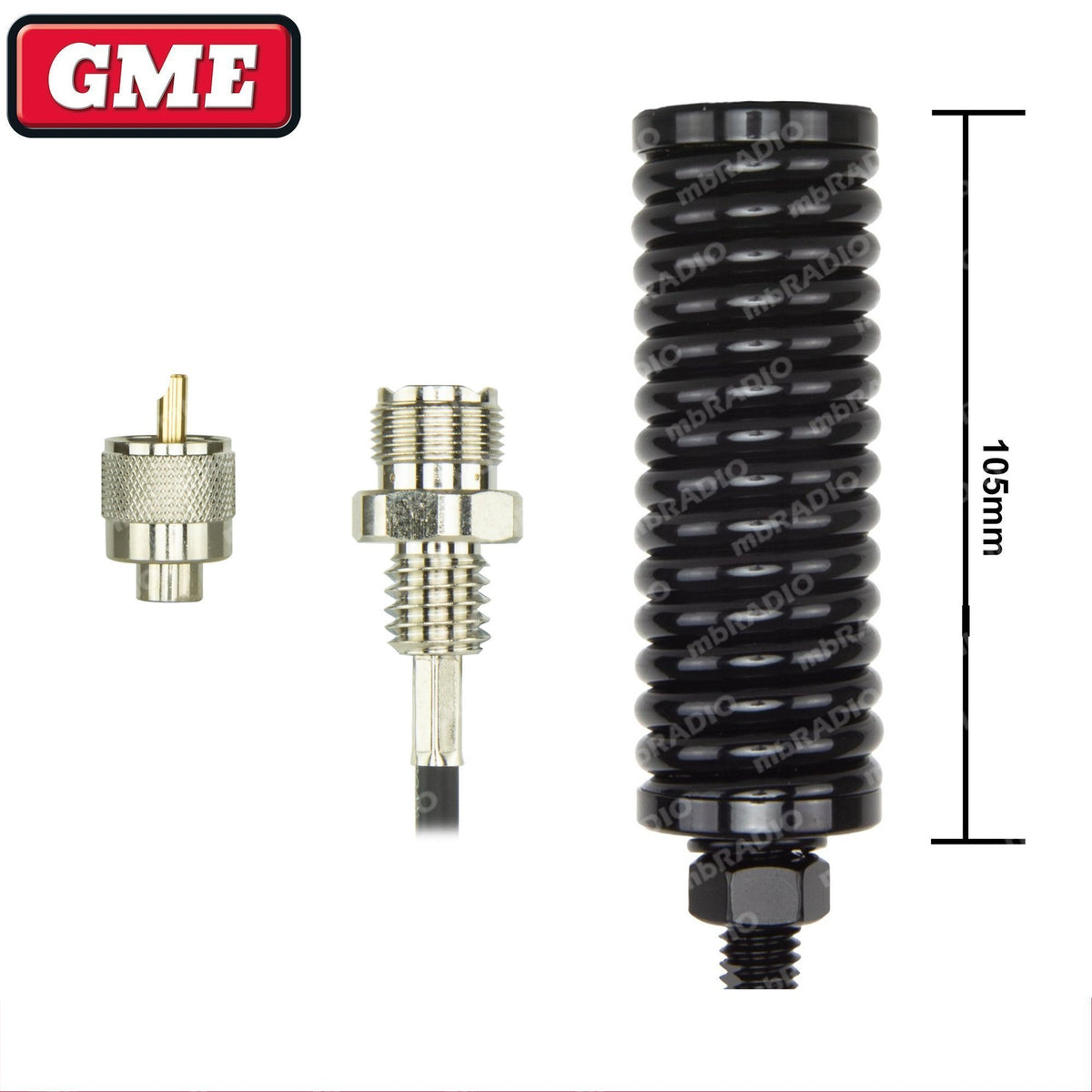 GME AS003B BLACK MEDIUM DUTY ANTENNA SPRING, CABLE & PL259 PLUG – mbRADIO